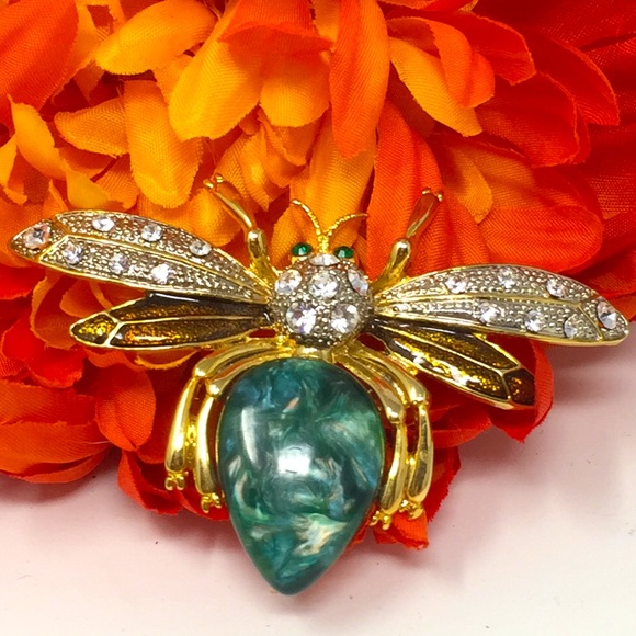 Vintage | Jewelry | Dragonfly Insect Flying Bug Pave Crystals Enamel ...